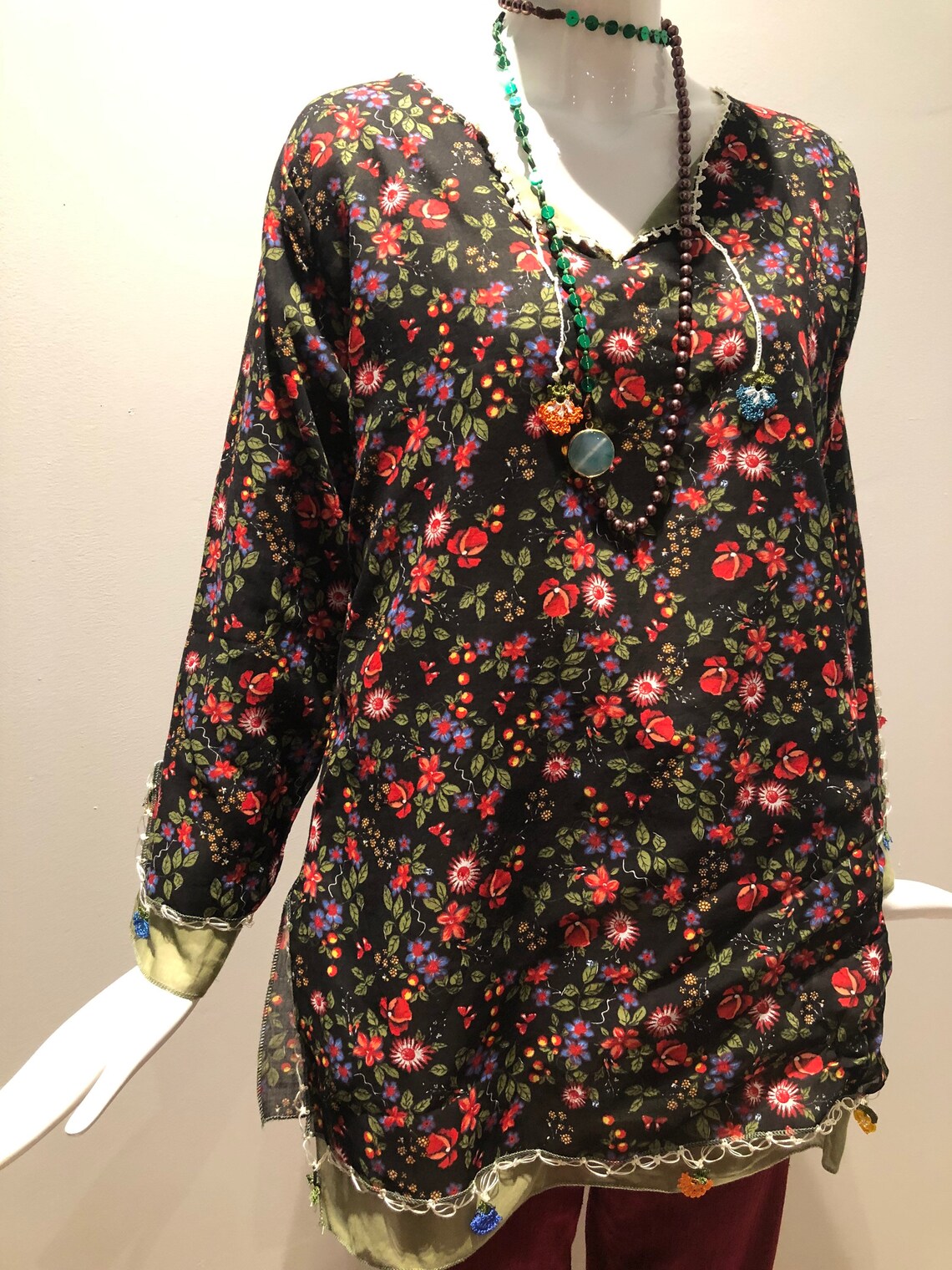 Boho Floral Purple/turquoise/black Pure Cotton Shirt for Summer, Boho ...