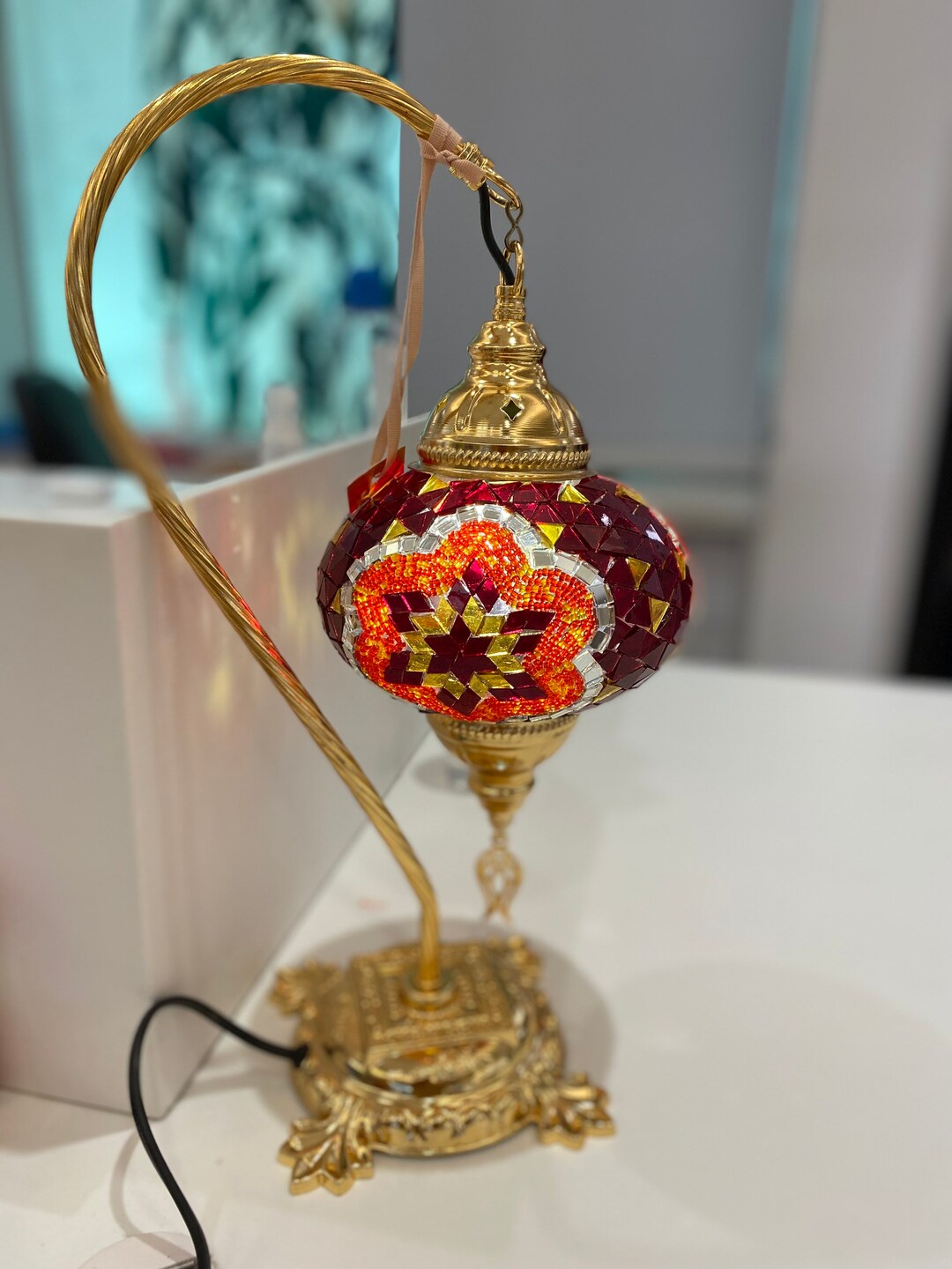 Gold Stand Turkish Table Lamp, Mosaic Turkish Lamp, Turkish Table Lamp ...