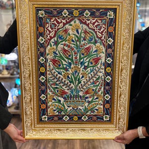 Gold Large Frame, Tulip, Turkish Ceramic Hand Painted Frame (30”-23 ...