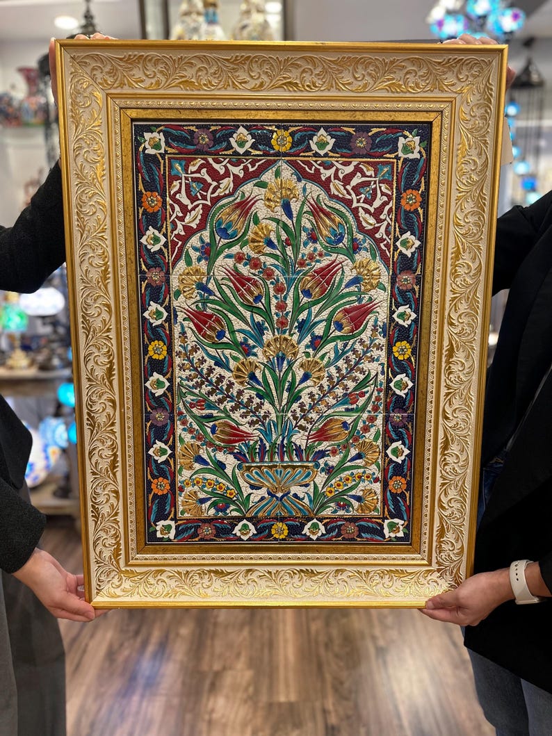 Gold Large Frame, Tulip, Turkish Ceramic Hand Painted Frame (30”-23 ...