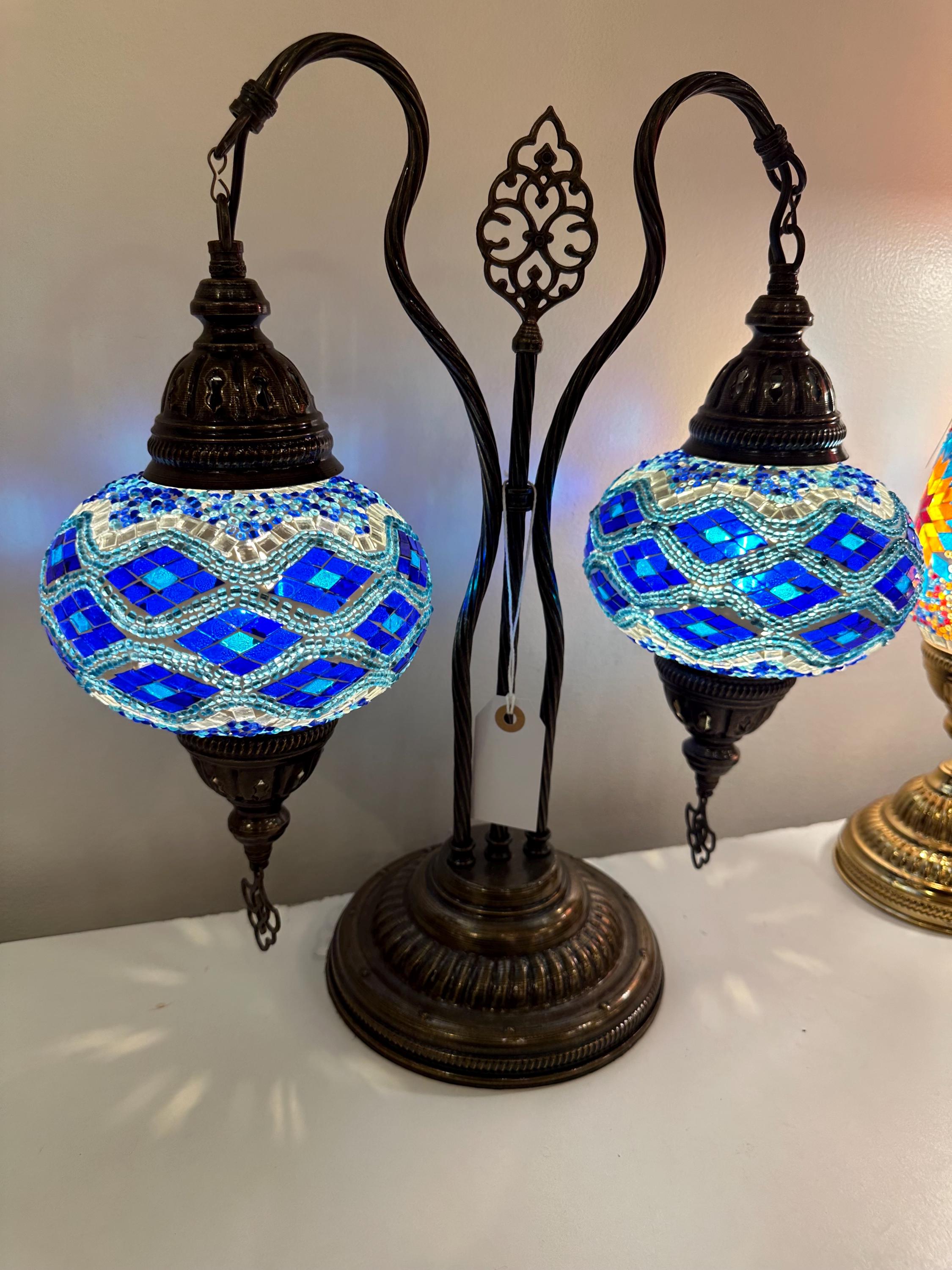 Turquoise/blue Hand Made Mosaic Glass Lamp Twin Large Glass, Mothers ...