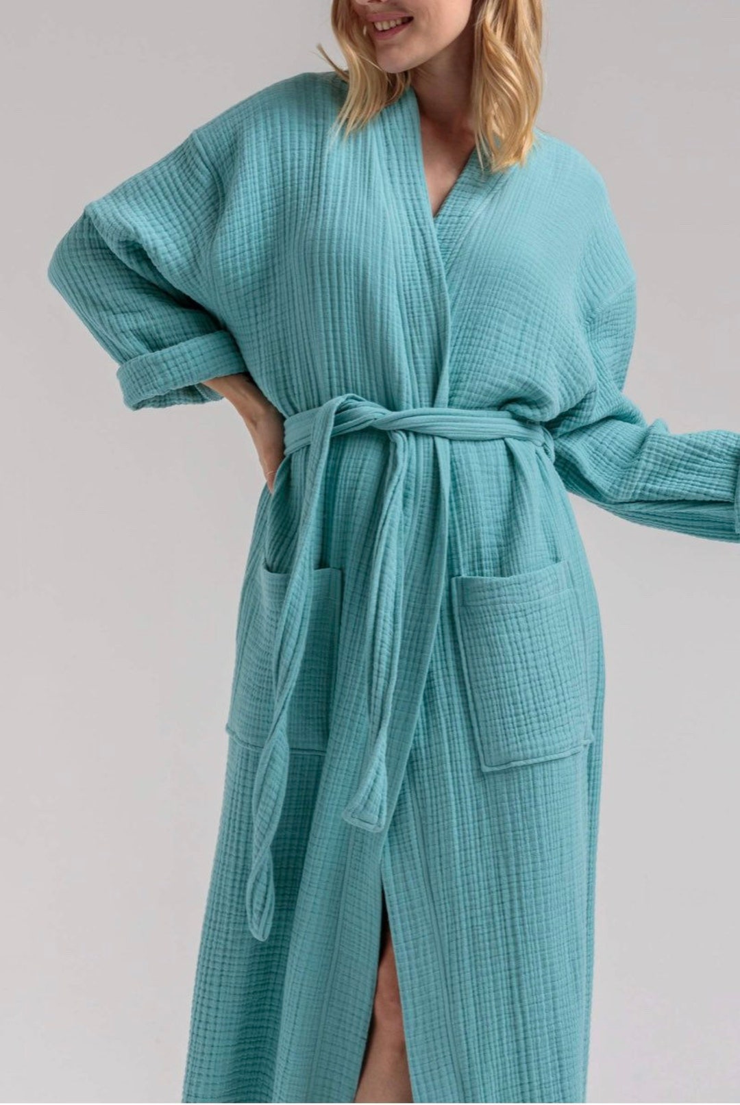 Luxurious Muslin Robe,blue/pink Turkish Cotton Kimono Robe,cotton Men ...
