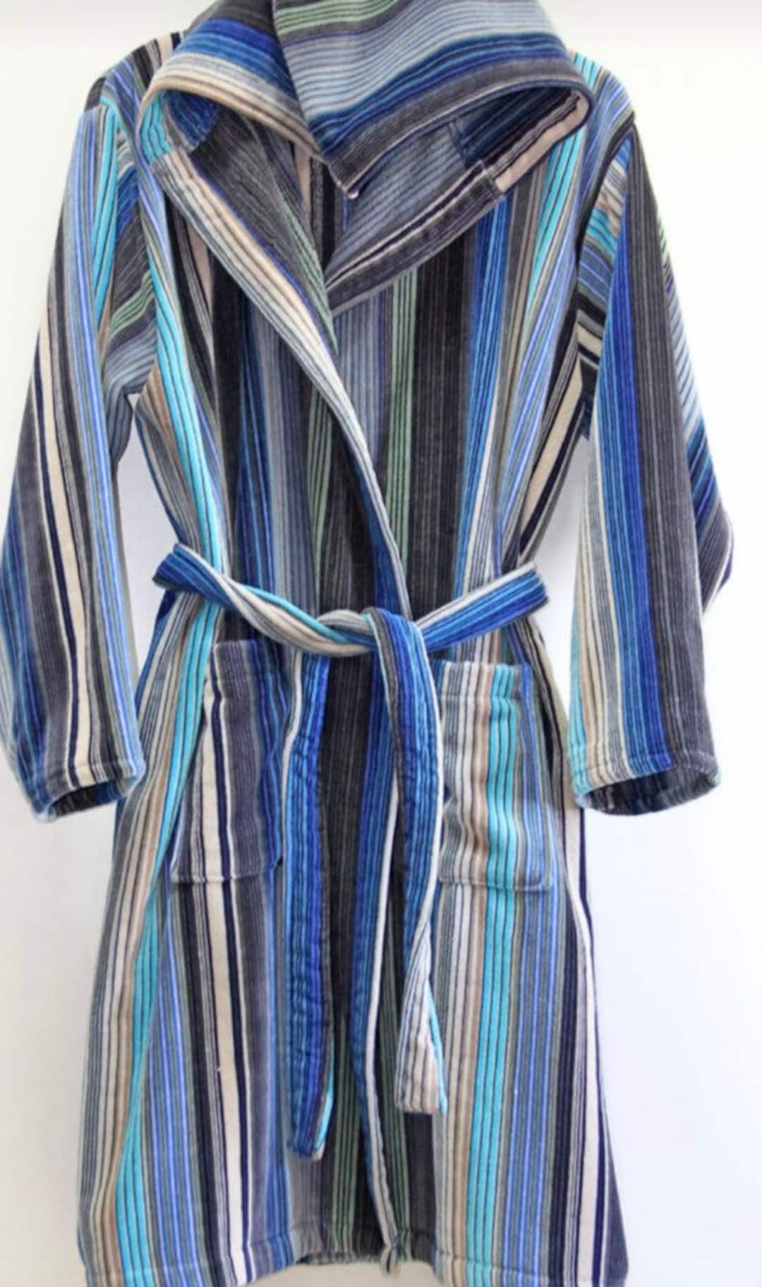 Velvet Blue/red Hooded Cotton Robe, Turkish Unisex Cotton Bathrobe ...