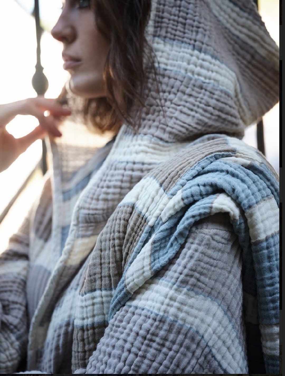 Muslin Turkish Cotton Hooded Robe, Turkish Cotton Kimono Robe, Muslin ...