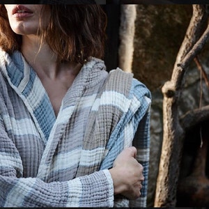 Muslin Turkish Cotton Hooded Robe, Turkish Cotton Kimono Robe, Muslin ...