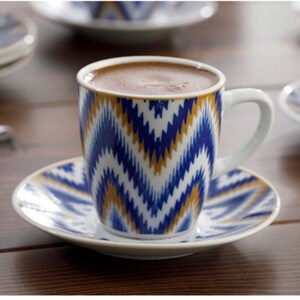 Ikat Blue Turkish Coffee Cup, Fine Porcelain Turkish Coffee/expresso ...