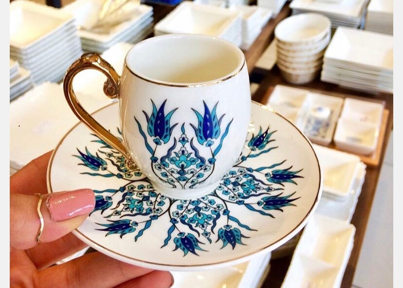 Blue Special Design Iznik Turkish Coffee Cups, Set of Two Fine ...