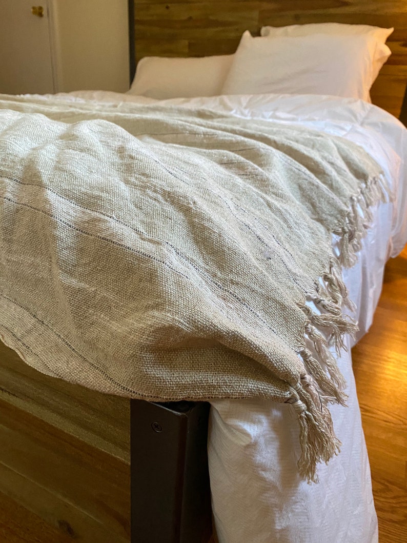 Lotus Raw Linen Throw Hand Loomed Natural Throw Blanket | Etsy