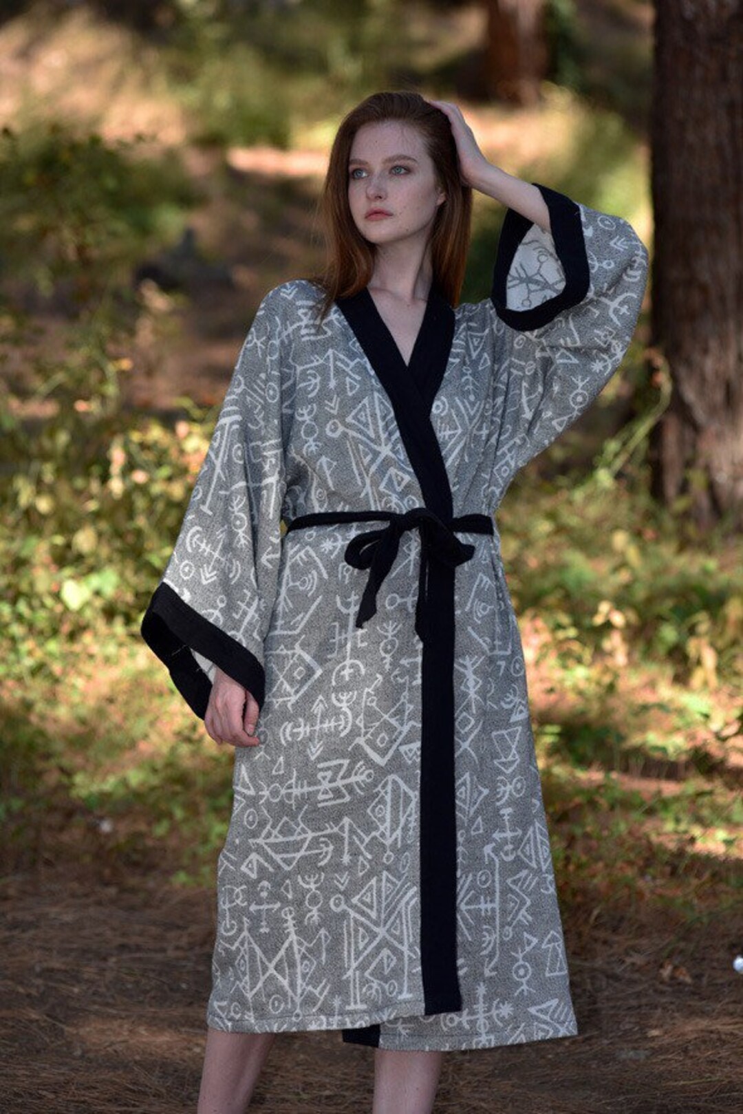 Ephesus Kimono Bathrobe, Loose Turkish Cotton Kimono, Gray Woman/men’s ...