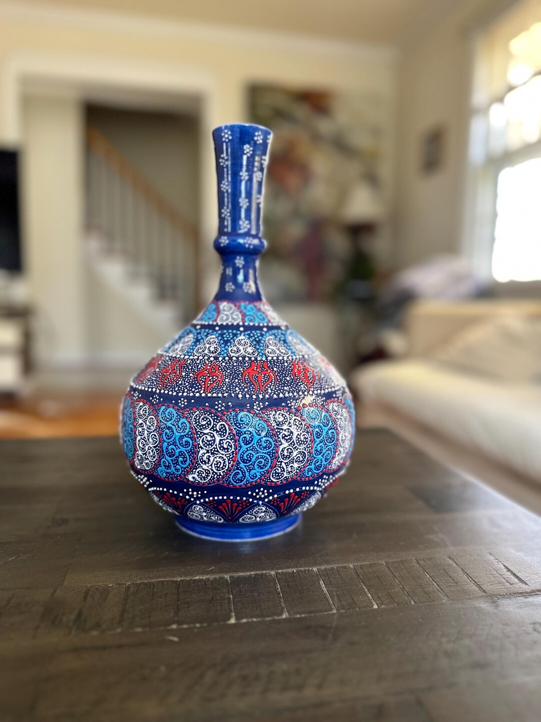 Turquoise, Navy Turkish Ceramic Vase Handmade-height 22.5 Inc, Diameter ...