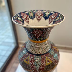Oversized Red& Blue Vase, Handpainted Turkish Ceramic Art, Housewarming ...