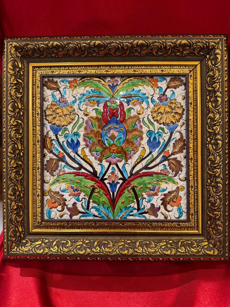 Gold Painted Iznik Tile Frame, Turkish Ceramic Decor (12"x12") - Etsy