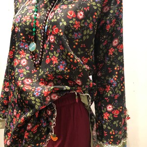 Boho Floral Purple/turquoise/black Pure Cotton Shirt for Summer, Boho ...