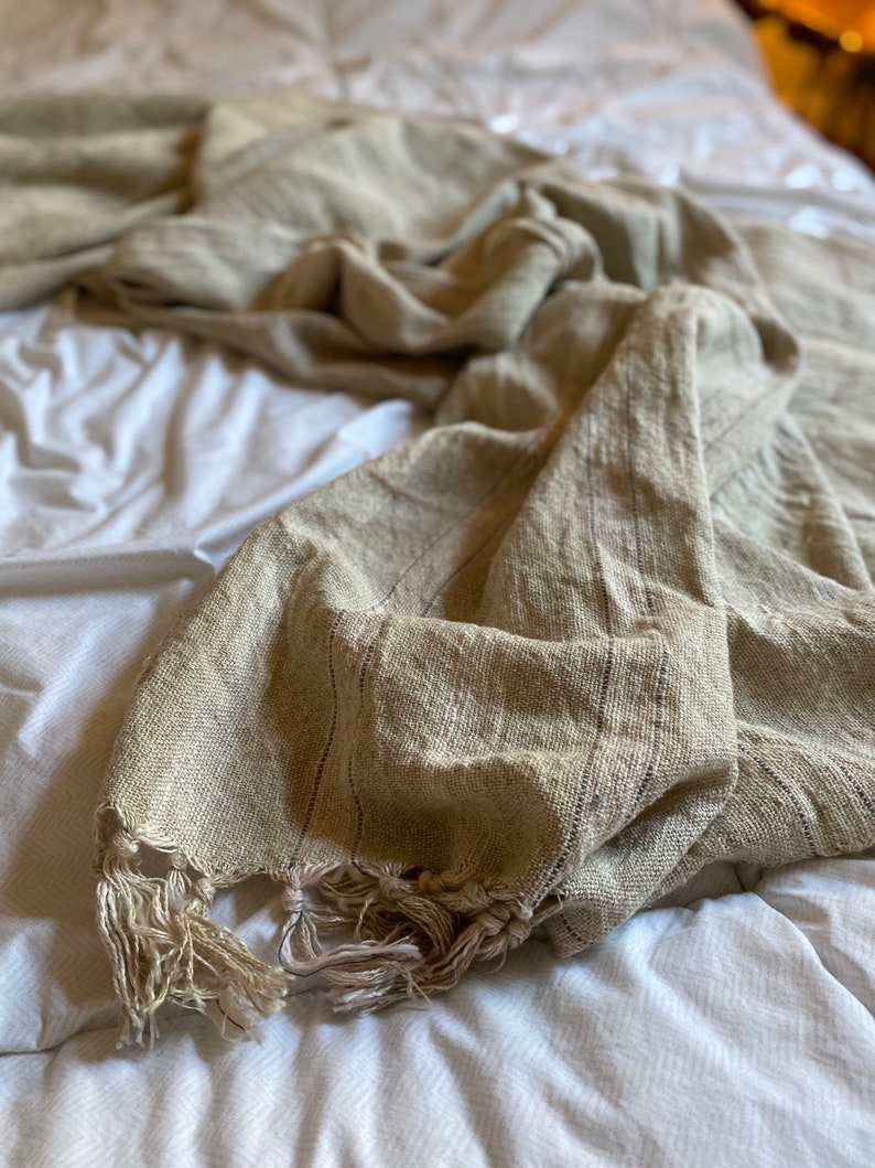 Lotus Raw Linen Throw Hand Loomed Natural Throw Blanket - Etsy