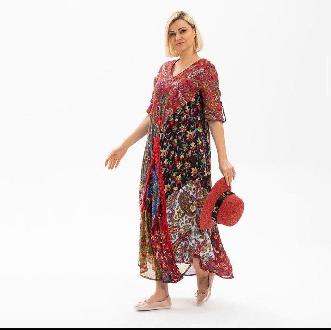 Boho Floral Cotton Patchwork Slip Dress, Boho Patchwork Slip Dress ...