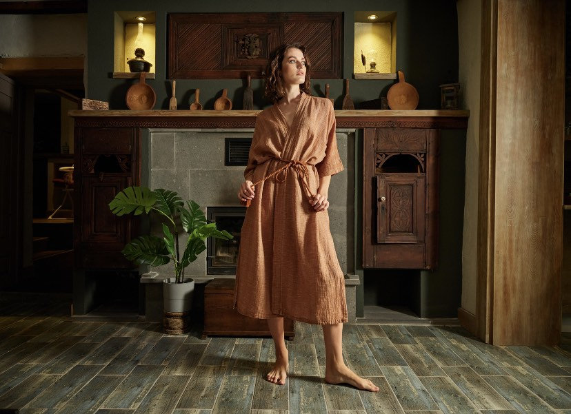 Alvina Kimono Bathrobe,loose Turkish Organic Cotton Kimono, Cinnamon ...