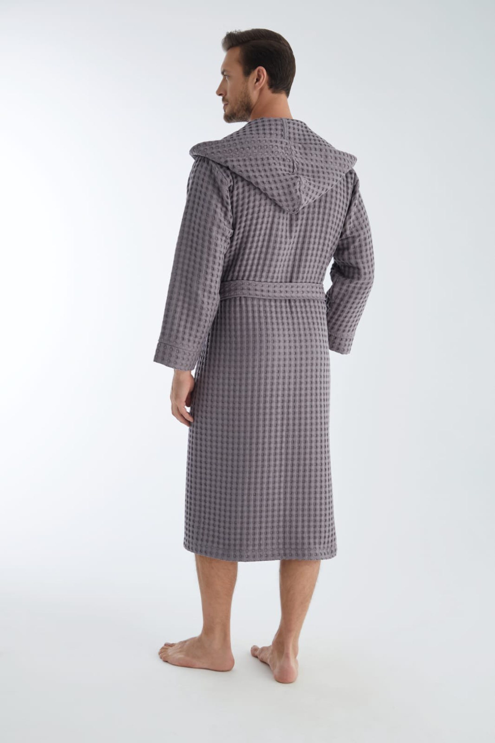 Luxurious Waffle Bamboo Hooded Bathrobe Gray/ White Mens Robe | Etsy