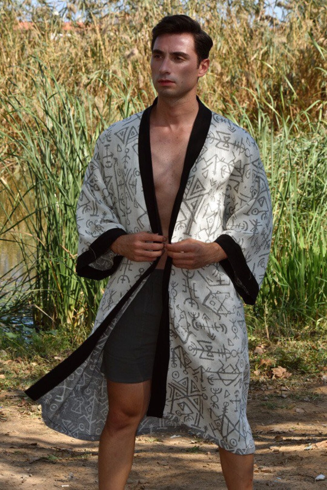 Pure Turkish Cotton Men Bathrobe, Peshtemal Unisex Bathrobe, Cotton Man ...