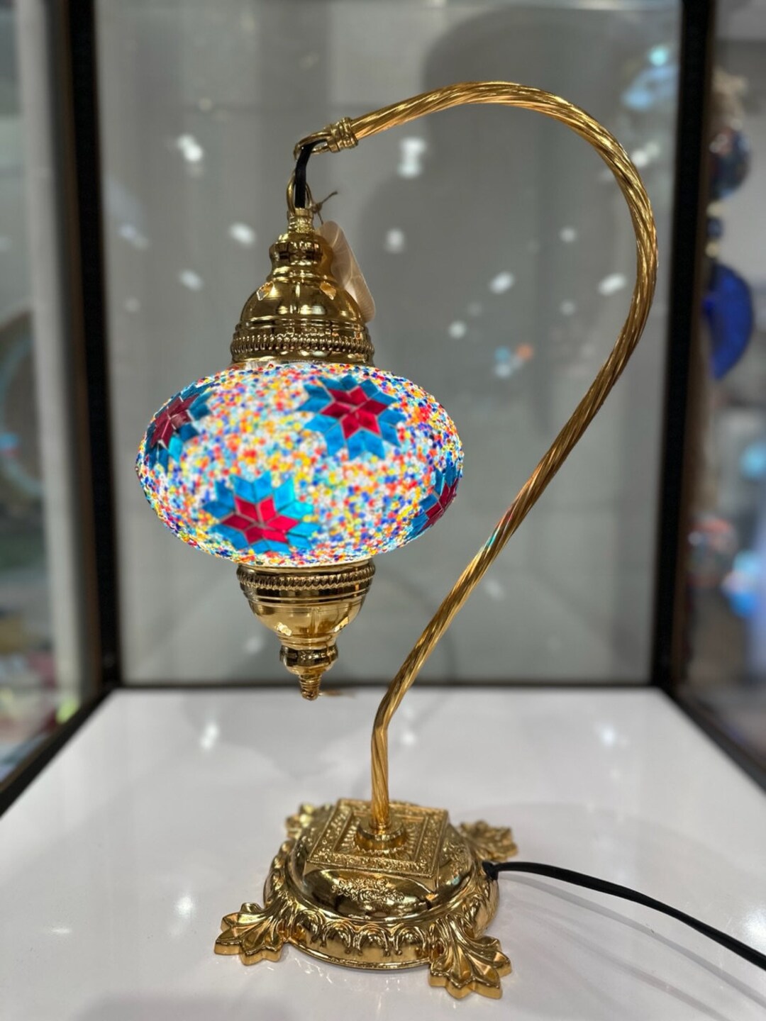 Turkish Glass Mosaic Lamp, Handmade Turkish Vintage Antique Look Gold ...