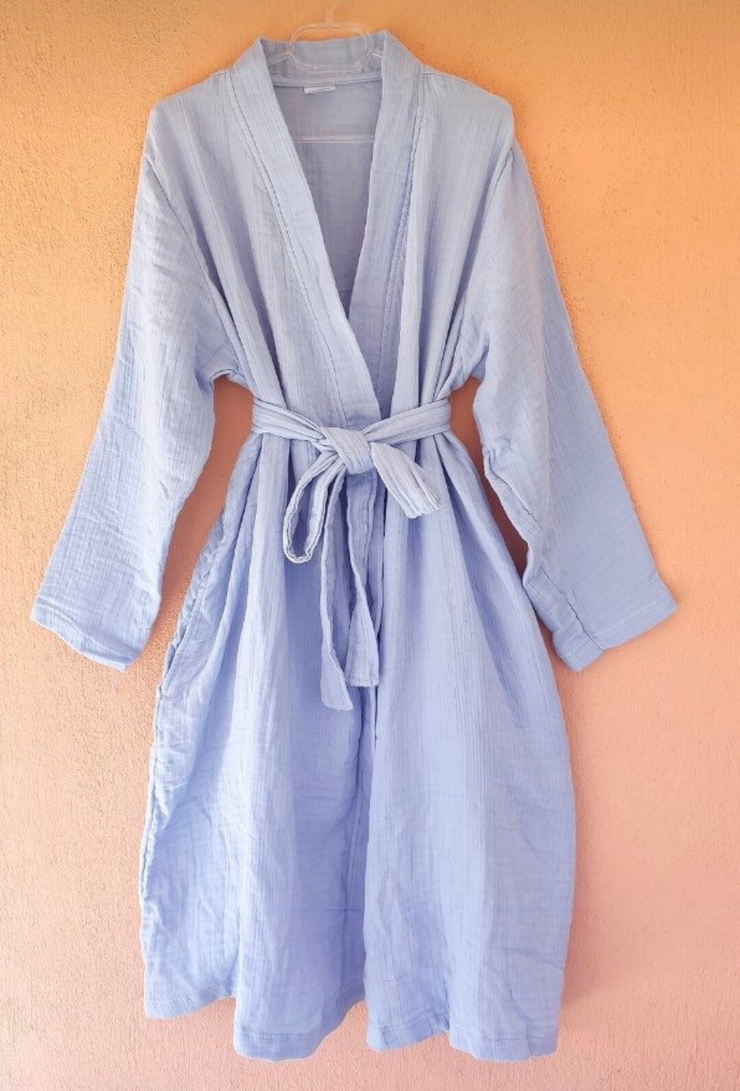 Blue Muslin Turkish Cotton Kimono Robe,peshtemal Robe, Cotton Men Robe ...
