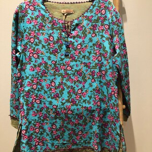 Boho Floral Purple/turquoise/black Pure Cotton Shirt for Summer, Boho ...