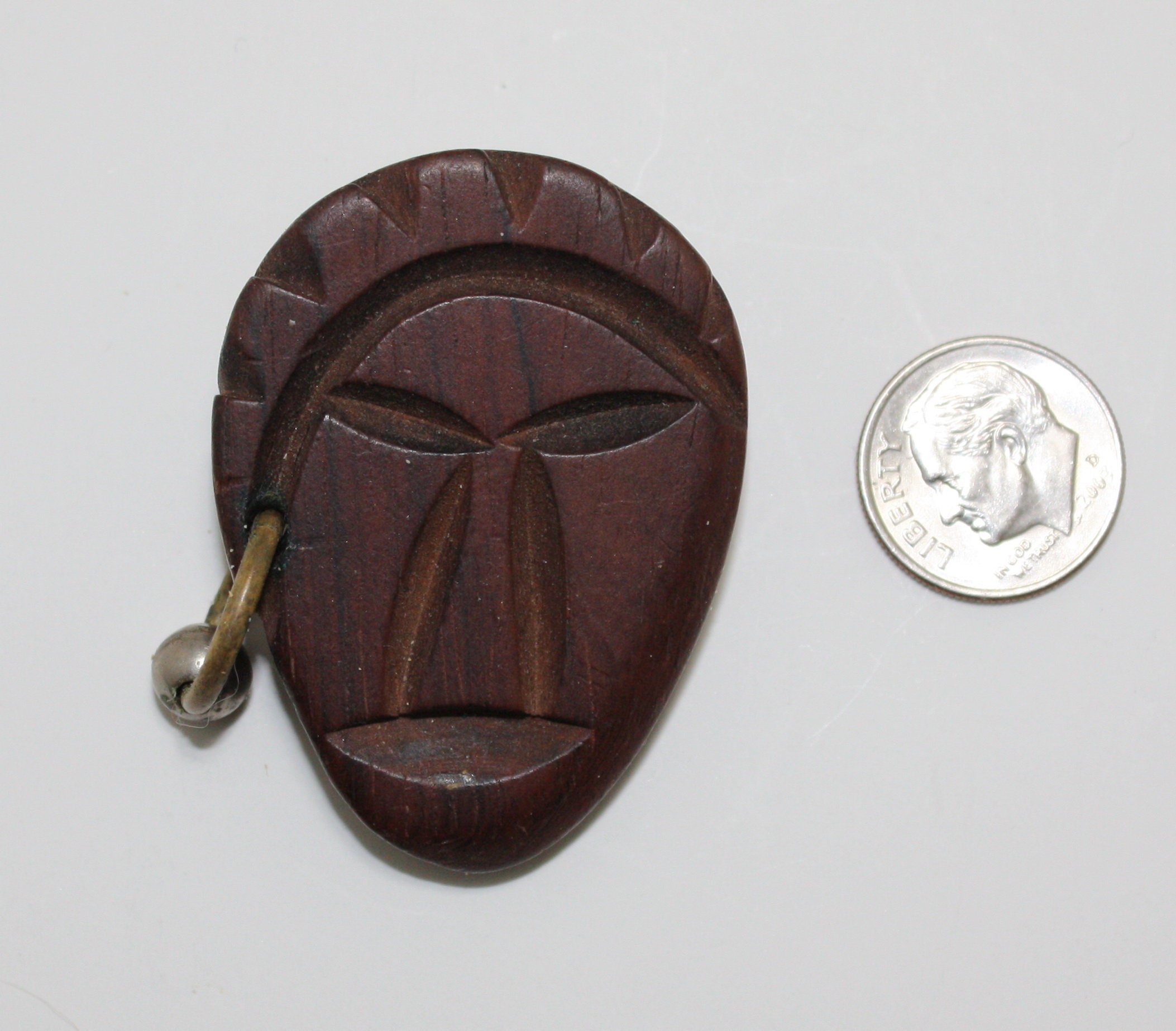 Charming Vintage Hand Carved Wooden African Mask Brooch Pin Back