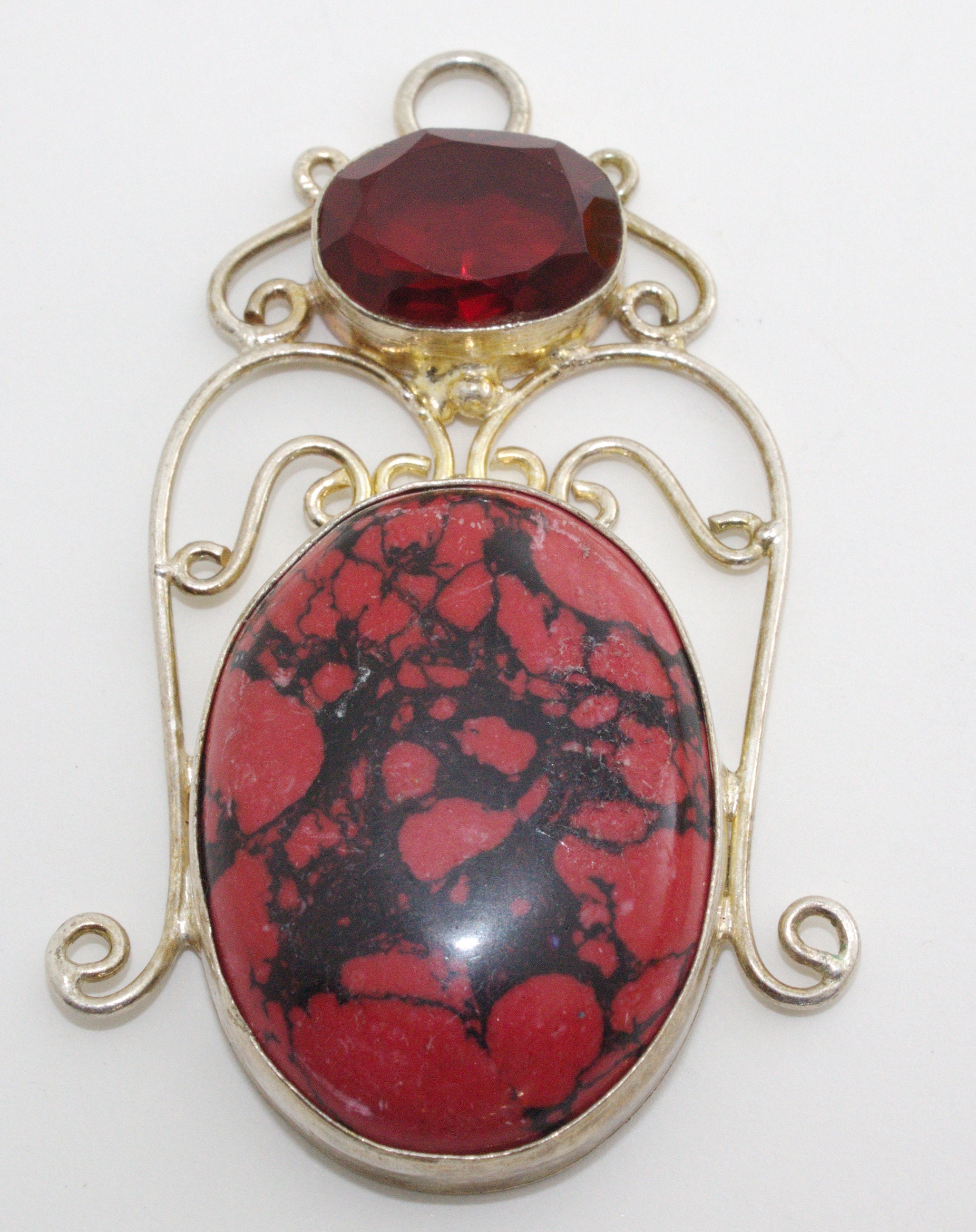 Lovely Vintage Red Rhinestone and Red Howlite Stone Silver Color ...