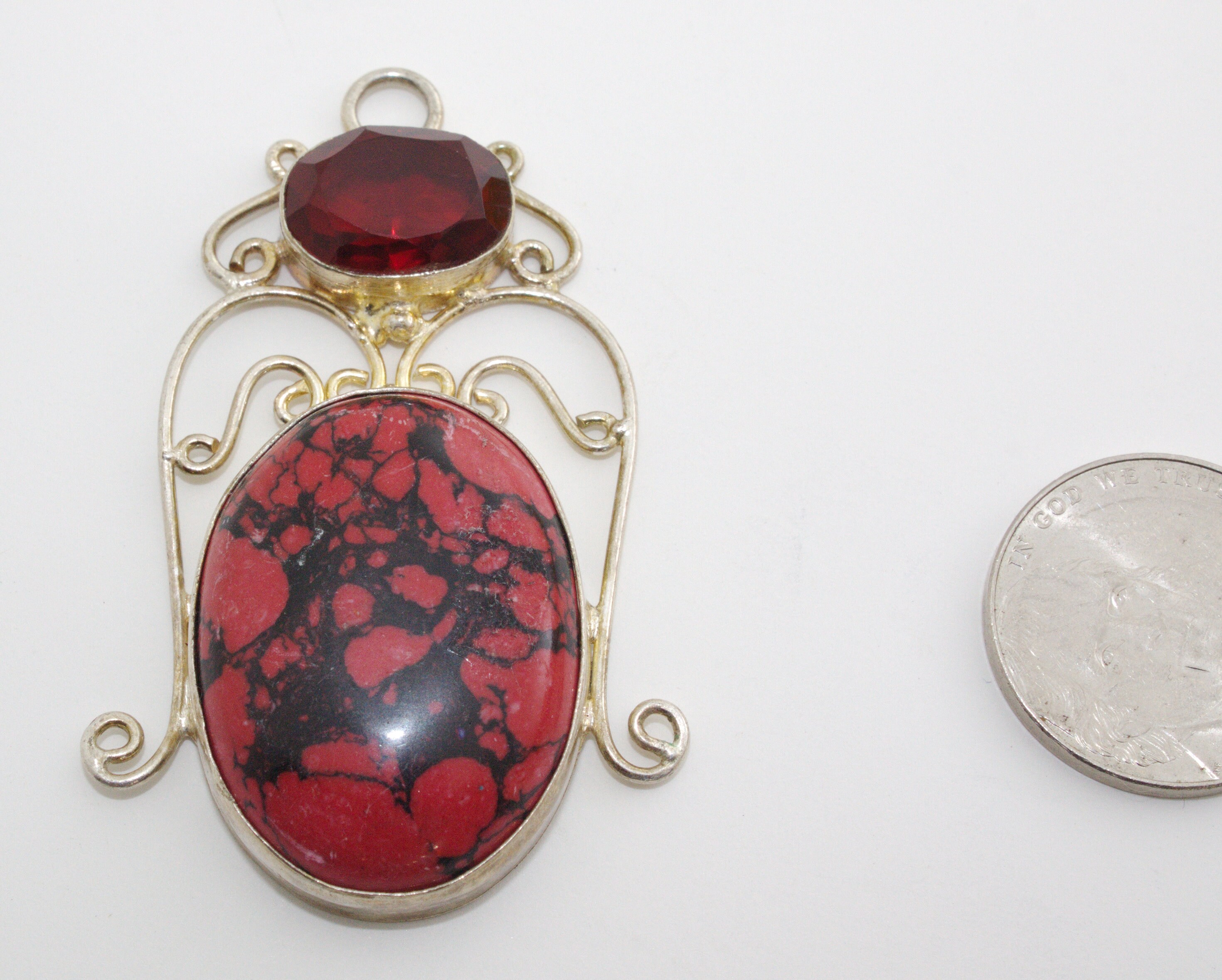 Lovely Vintage Red Rhinestone and Red Howlite Stone Silver Color ...