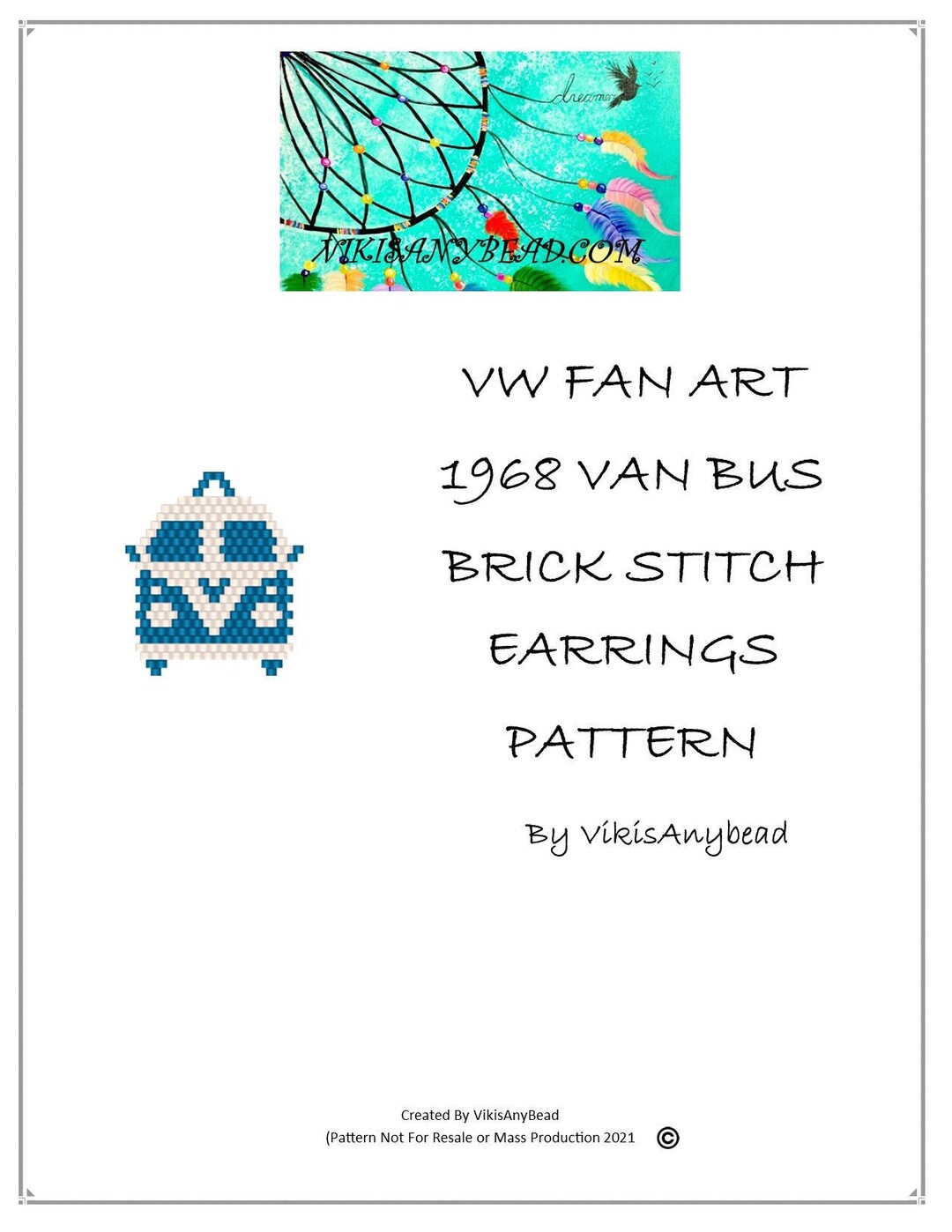 VW Bus 1968 Fan Art Brick Stitch Earring Pattern - Etsy