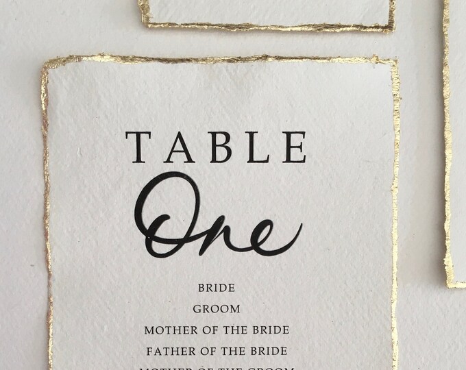 Table Plan Cards on Handmade Paper With Gold Leaf, Rose Gold or Silver ...