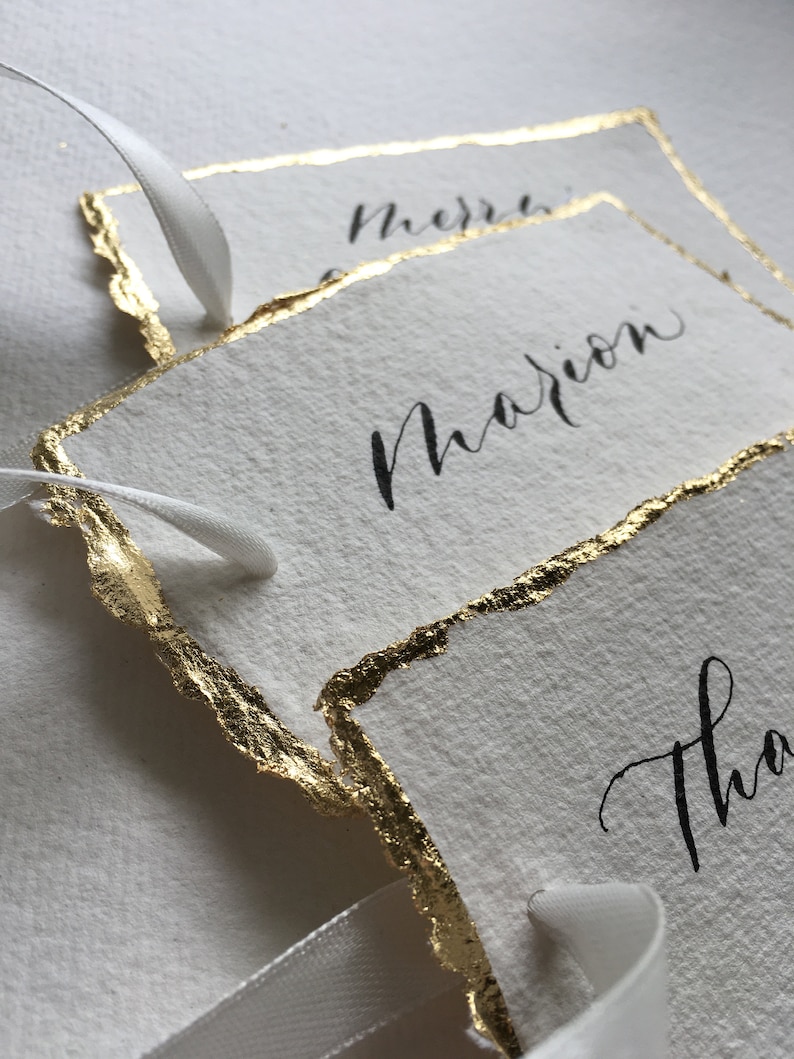 Custom Gift Tag With Gold Leaf and Custom Ribbon Colour - Personalised ...