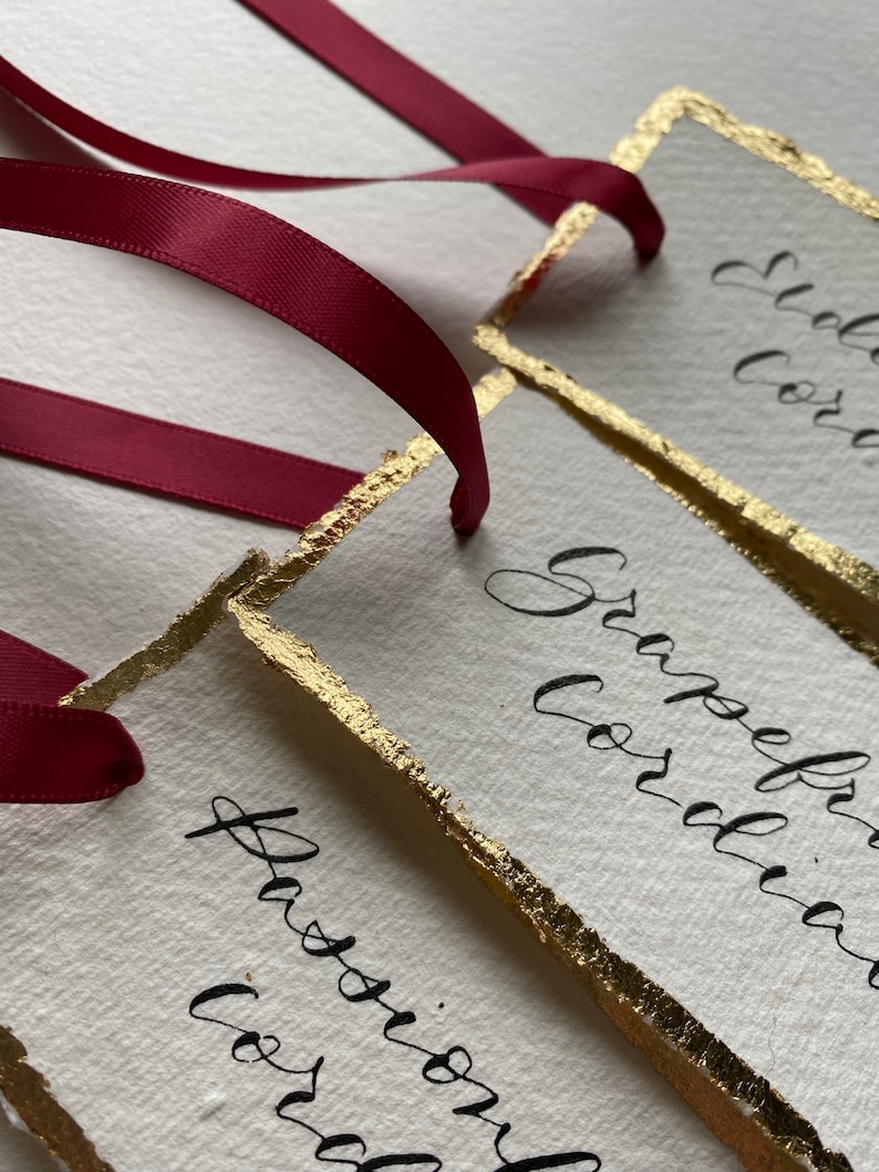 Custom Gift Tag With Gold Leaf and Custom Ribbon Colour - Personalised ...