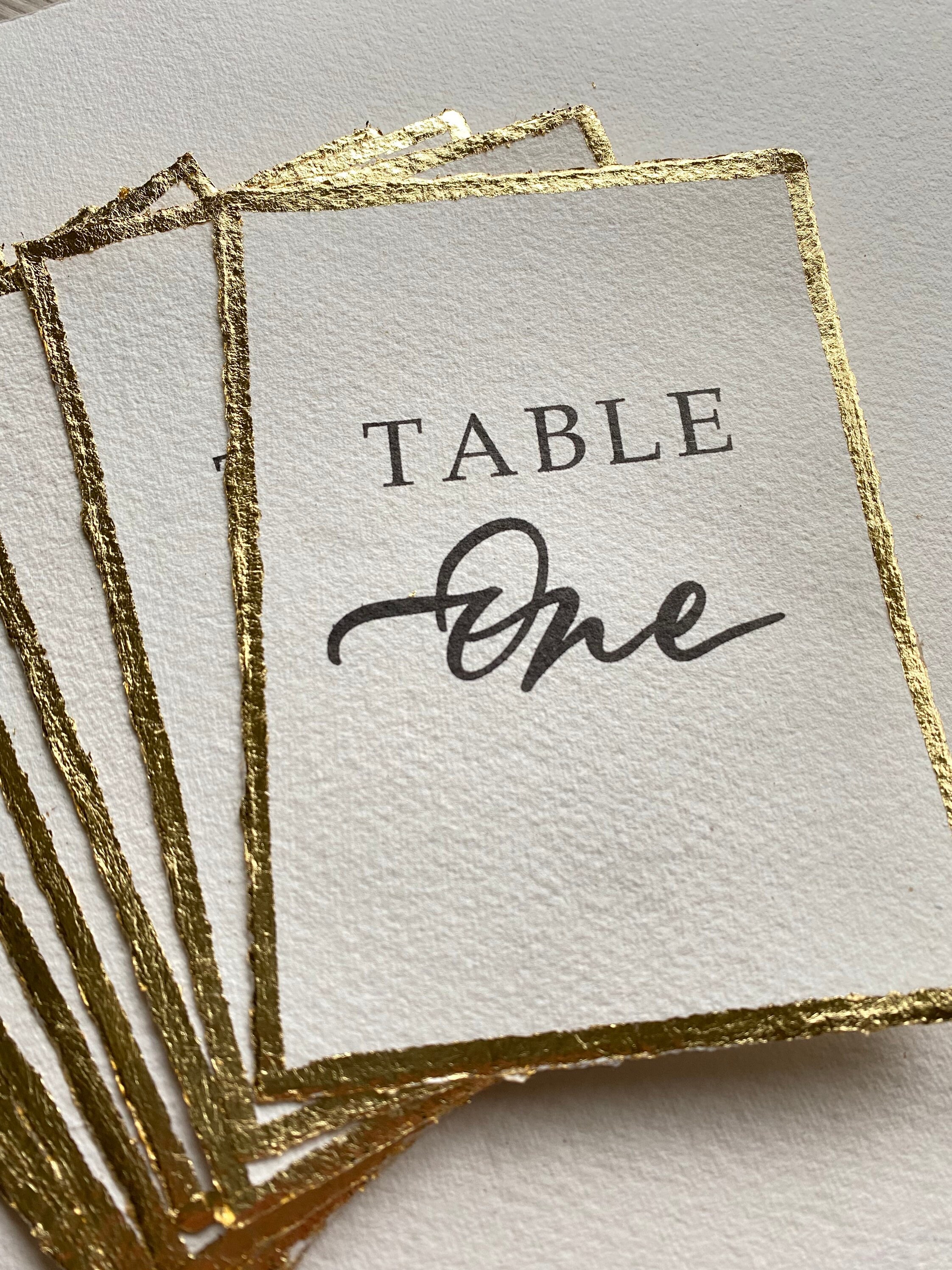 Table Numbers Printed on Handmade Paper With Gold Leaf Border - Etsy