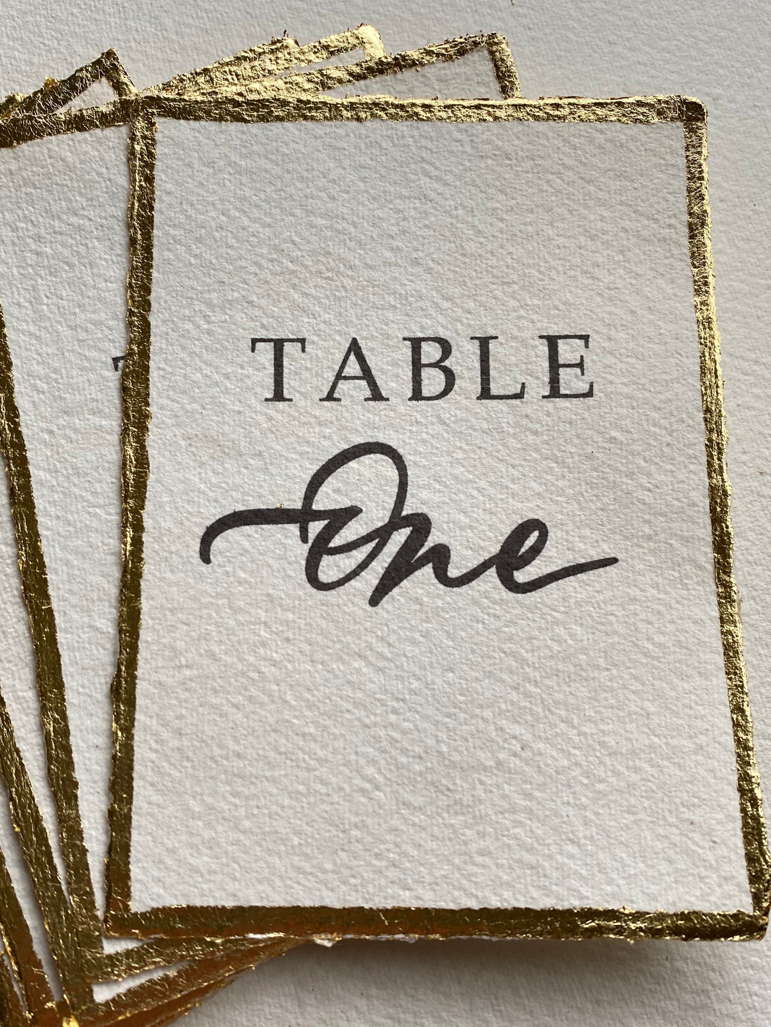 Table Numbers Printed on Handmade Paper With Gold Leaf Border - Etsy