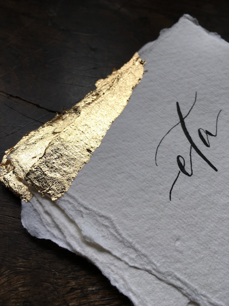 Table Numbers Handwritten on Handmade Paper With Gold Leaf - Etsy UK