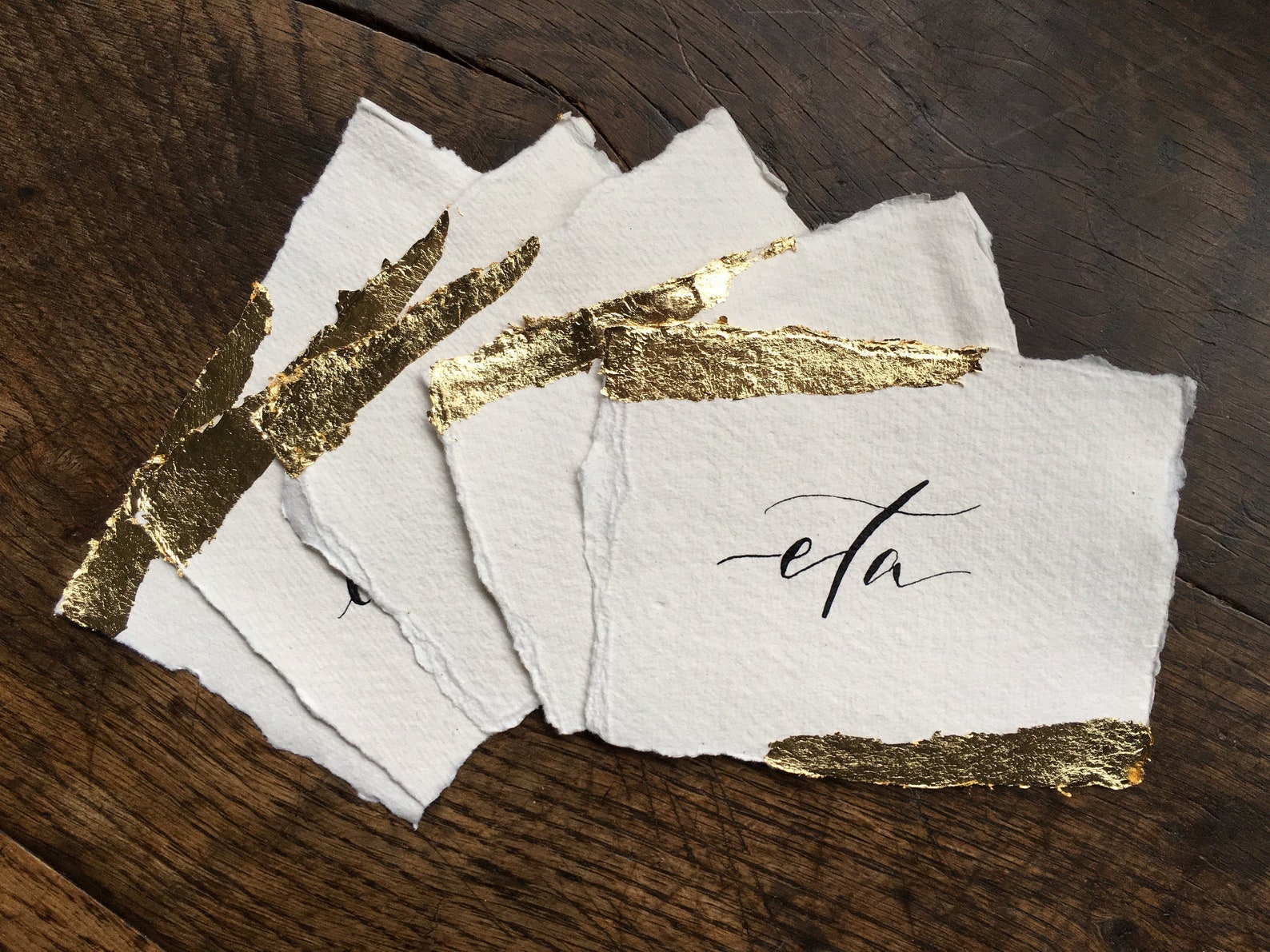 Table Numbers Handwritten on Handmade Paper With Gold Leaf - Etsy UK