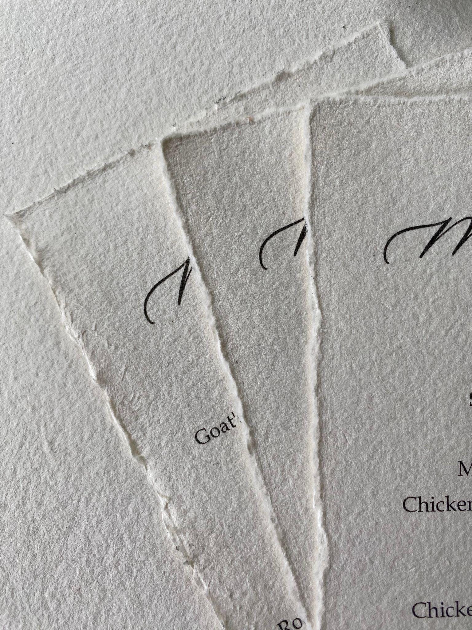 Menus on Handmade Paper With or Without Gold, Silver or Rose Gold Foil ...
