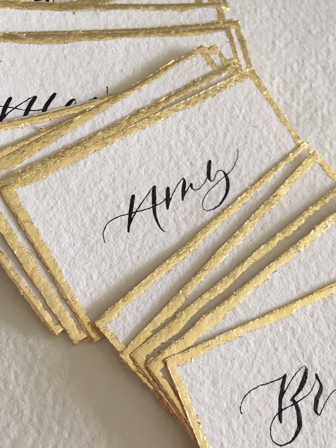 Wedding Place Cards on Handmade Paper With Straight Cut Edges and Gold ...