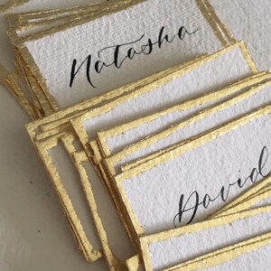 Wedding Place Cards on Handmade Paper With Straight Cut Edges and Gold ...