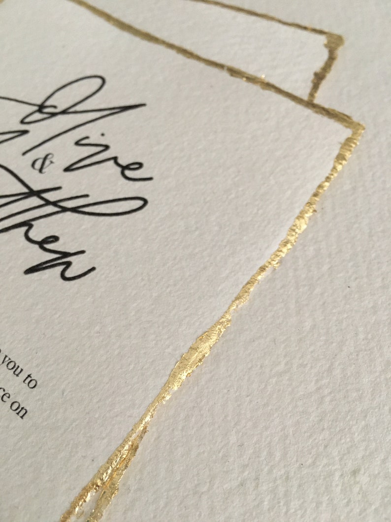 Custom Wedding Invitations With Gold Leaf Edging Wedding | Etsy