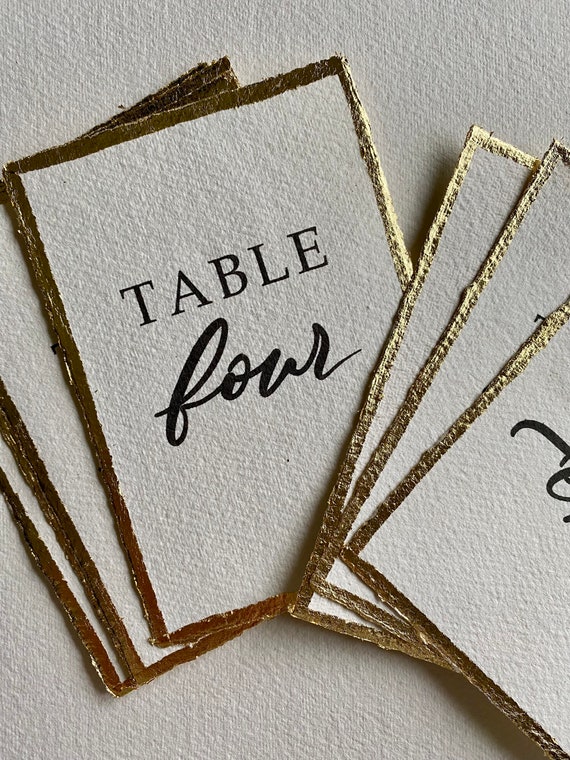 Table Numbers Printed on Handmade Paper With Gold Leaf Border - Etsy