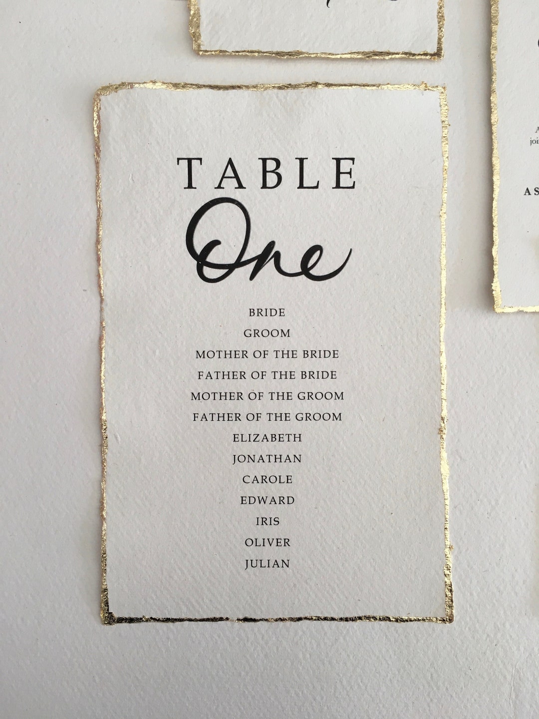 Table Plan Cards on Handmade Paper With Gold Leaf, Rose Gold or Silver ...