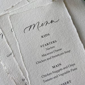 Menus on Handmade Paper With or Without Gold, Silver or Rose Gold Foil ...