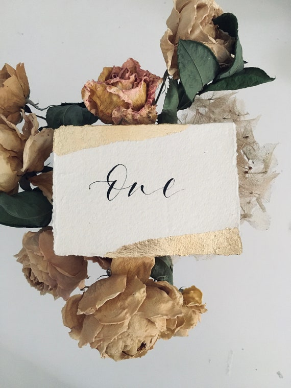 Table Numbers Handwritten on Handmade Paper With Gold Leaf - Etsy UK