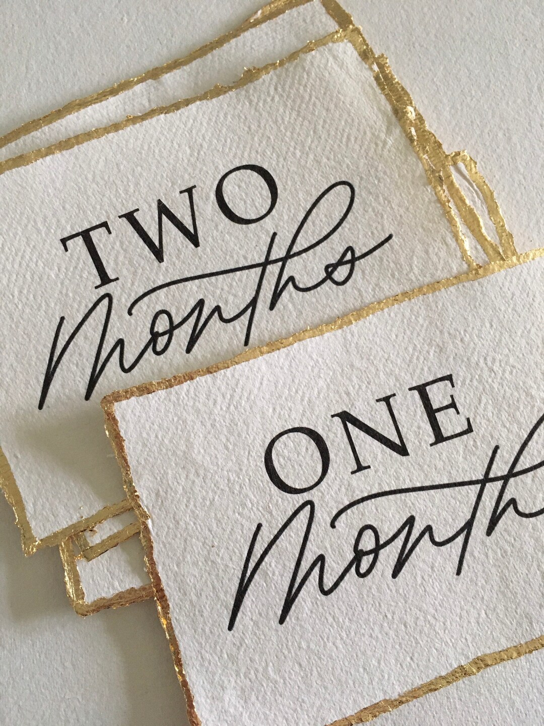 Baby Milestone Cards With Gold Leaf Border - Handwritten Baby Monthly ...