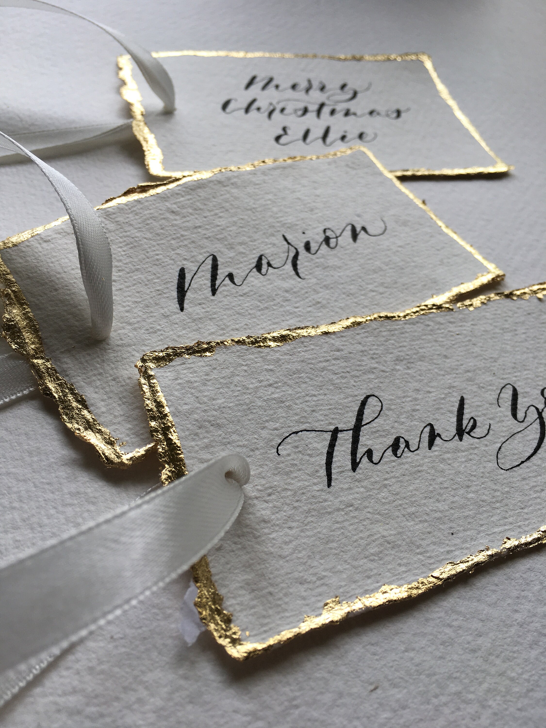 Custom Gift Tag with Gold Leaf and custom Ribbon Colour | Etsy