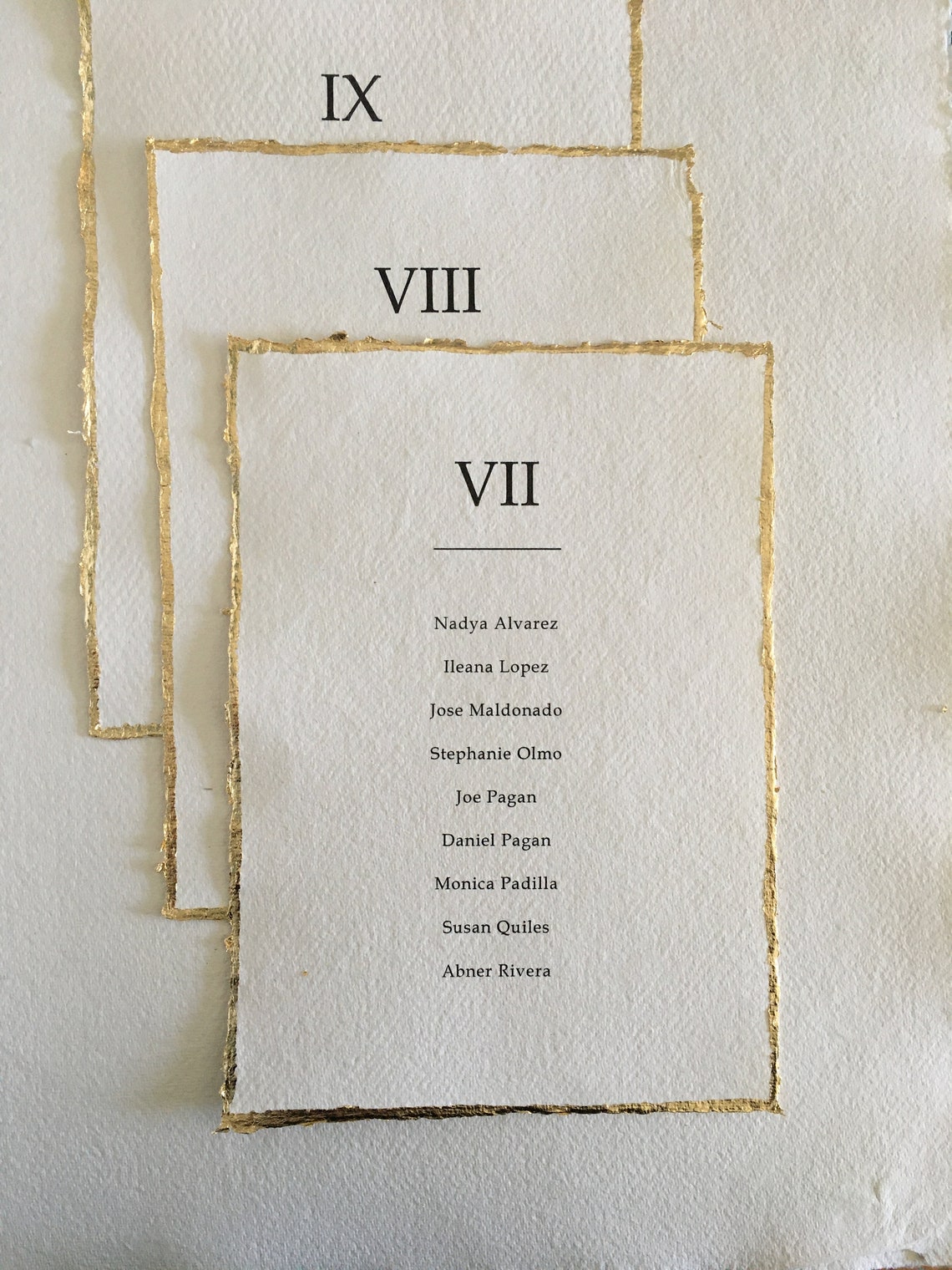 Table Plan Cards on Handmade Paper With Gold Leaf Border - Etsy