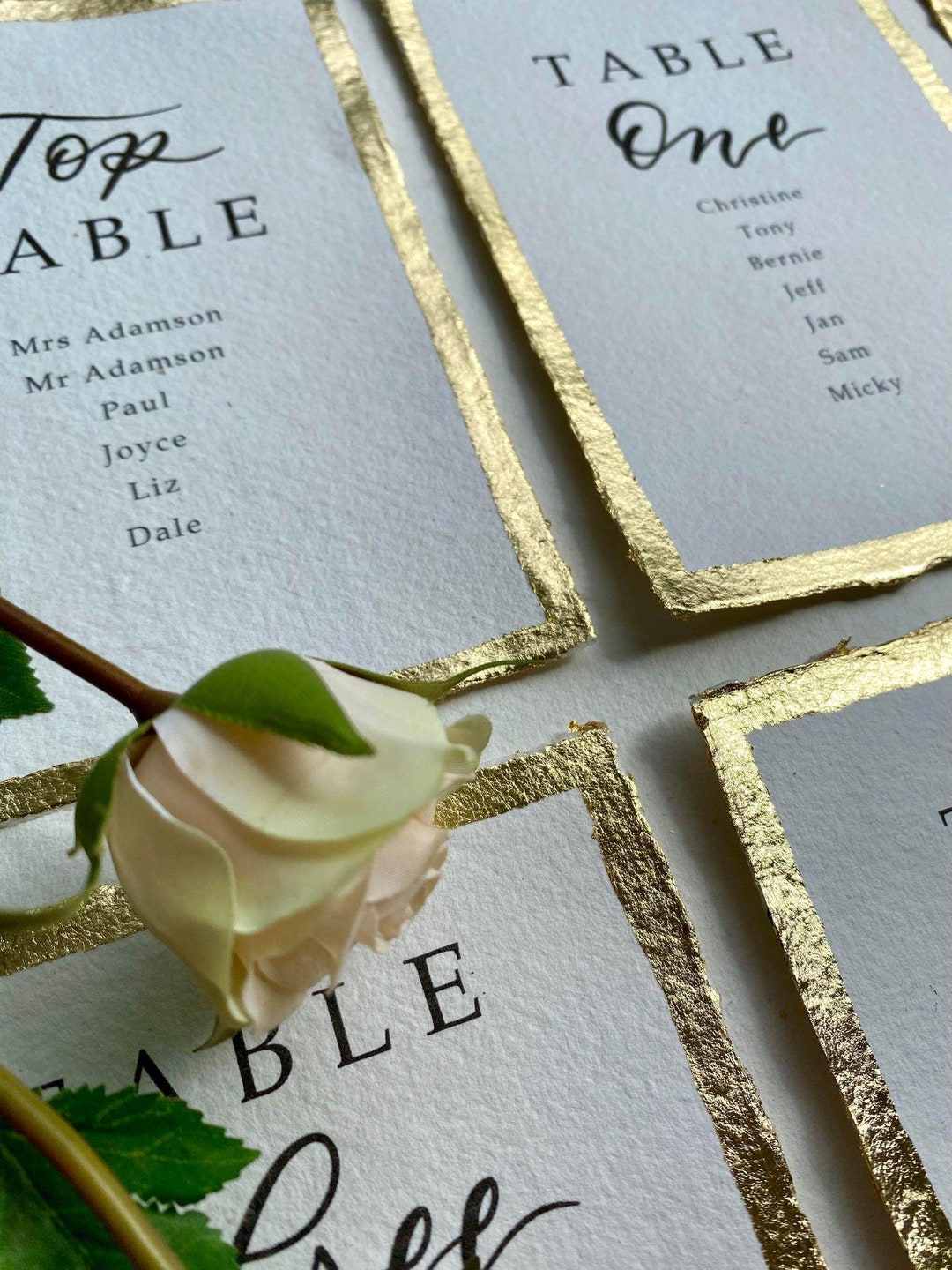 Table Plan Cards on Handmade Paper With or Withour Gold Leaf, Rose Gold ...