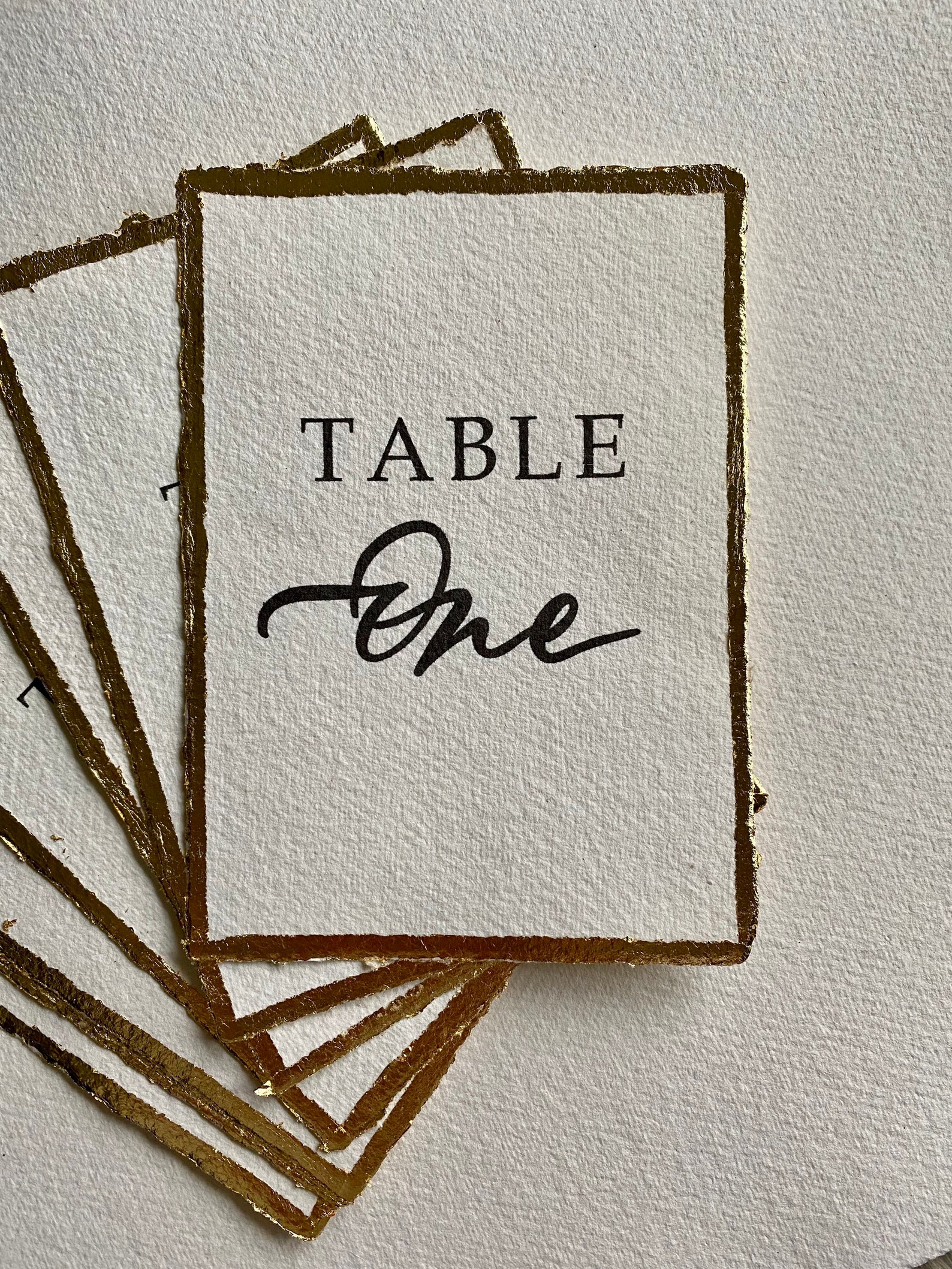 Table Numbers Printed on Handmade Paper With Gold Leaf Border - Etsy