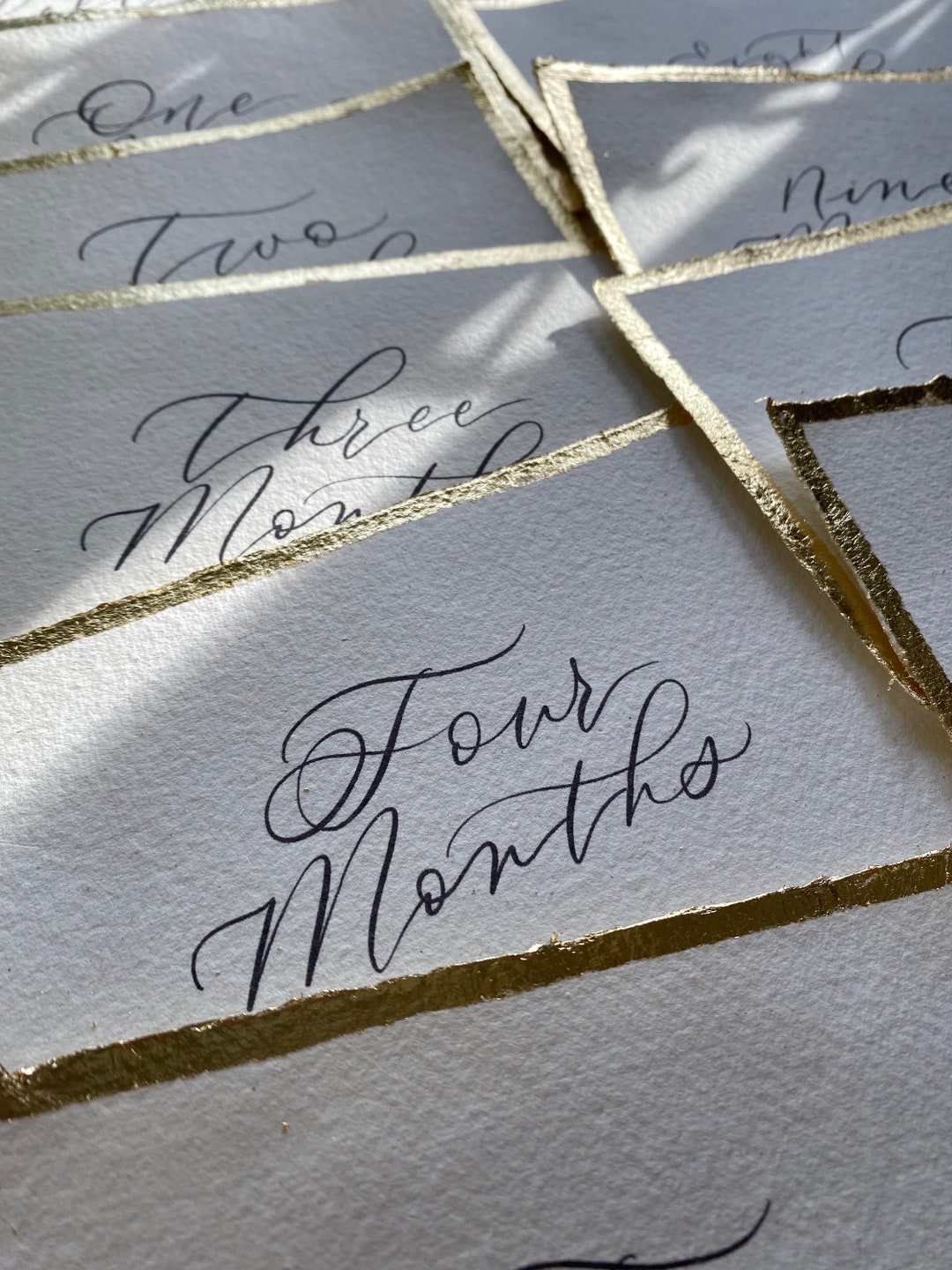 Baby Milestone Cards With Gold Leaf Border Calligraphy Baby Monthly ...